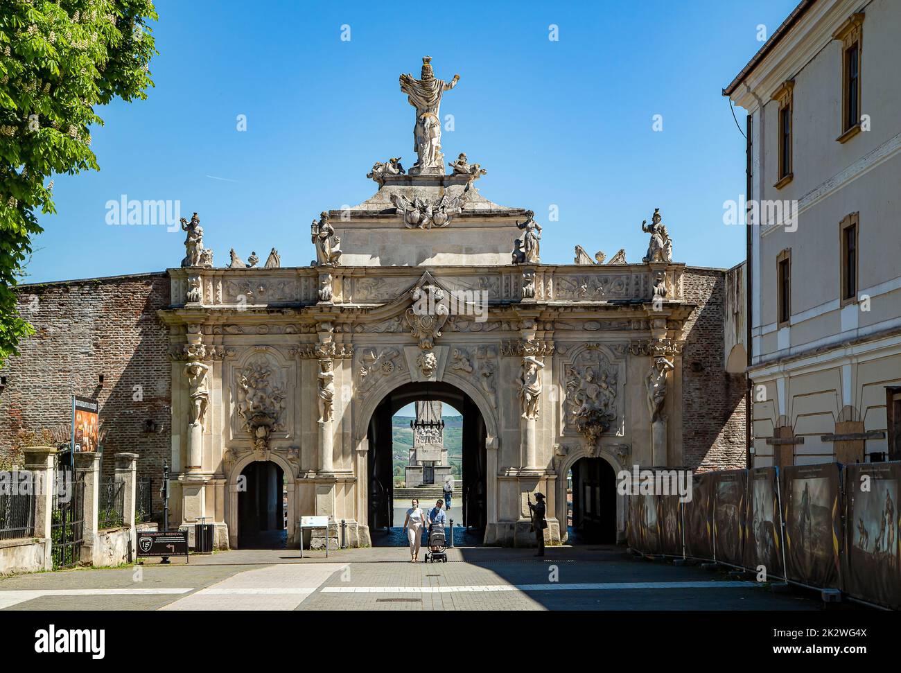 View at the gate for entrance in medieval fortress of Alba Iulia (Carolina),Transylvania Stock ...