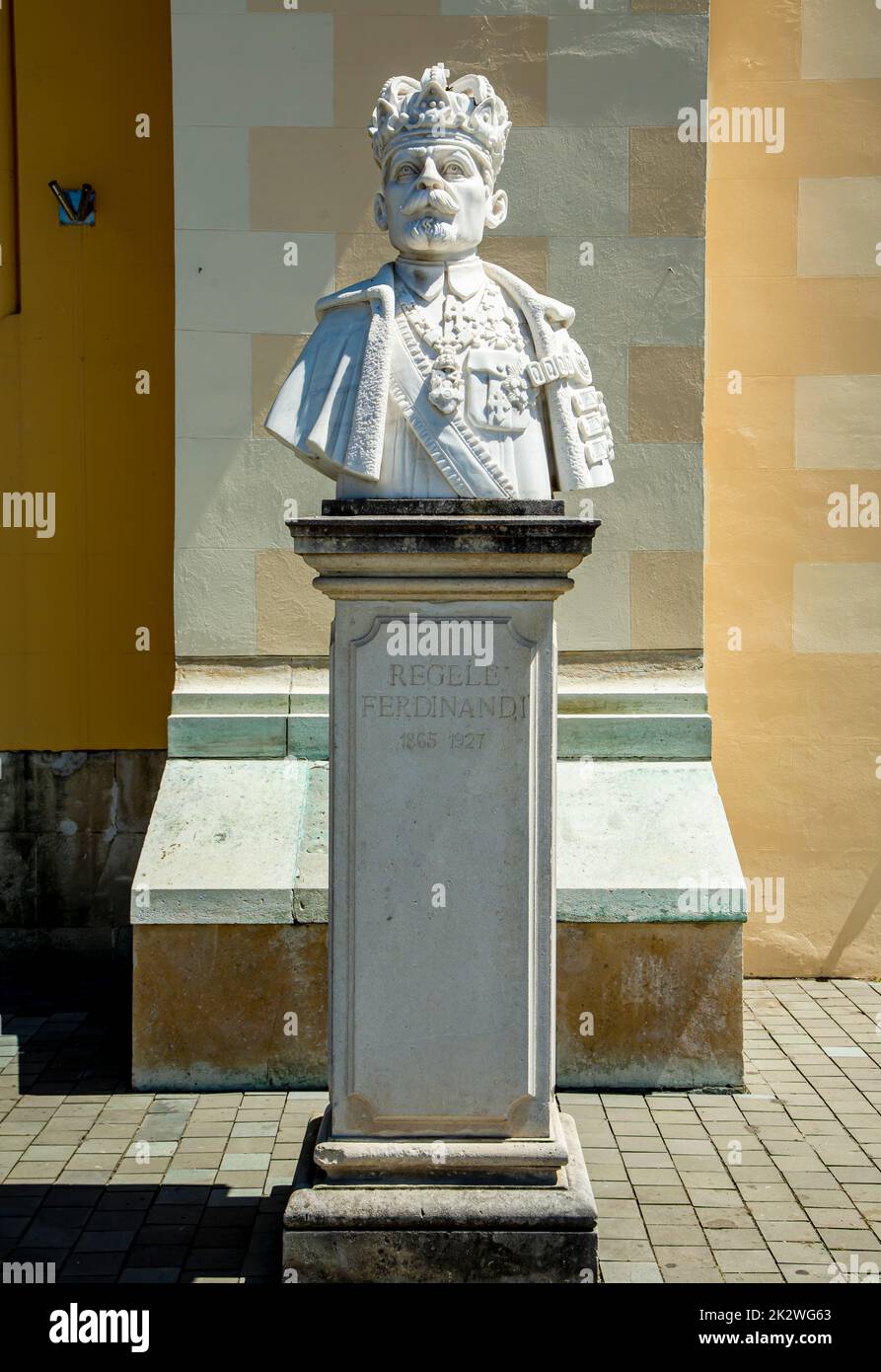 Statue of King Ferdinand I, king of Romania, in front of the Coronation ...