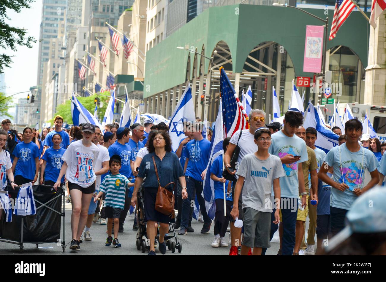 A view of annual Israel Day Parade along Fifth Avenue in New York City ...
