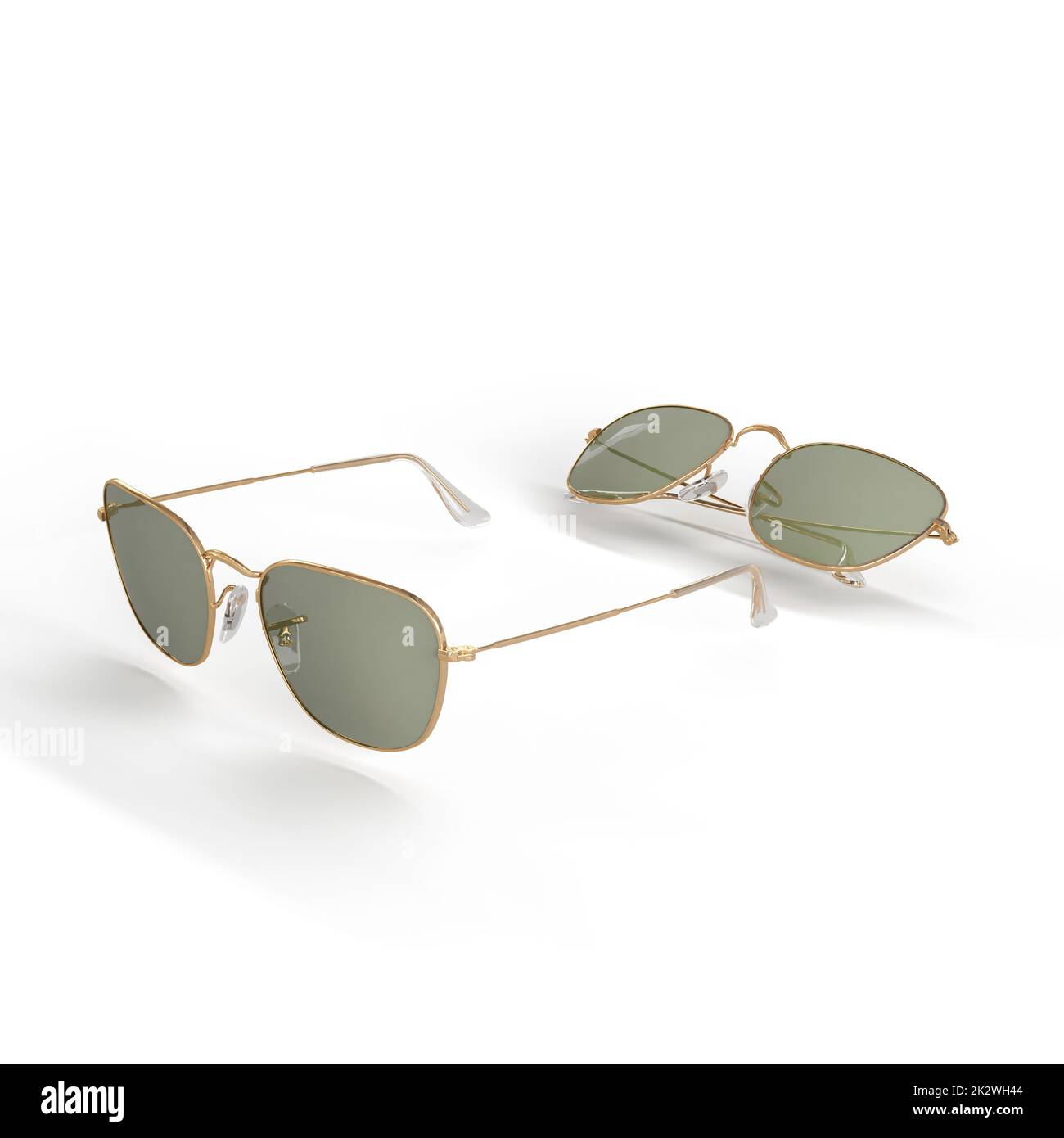 A pair of class beautiful sunglasses with gold rims isolated on a white ...