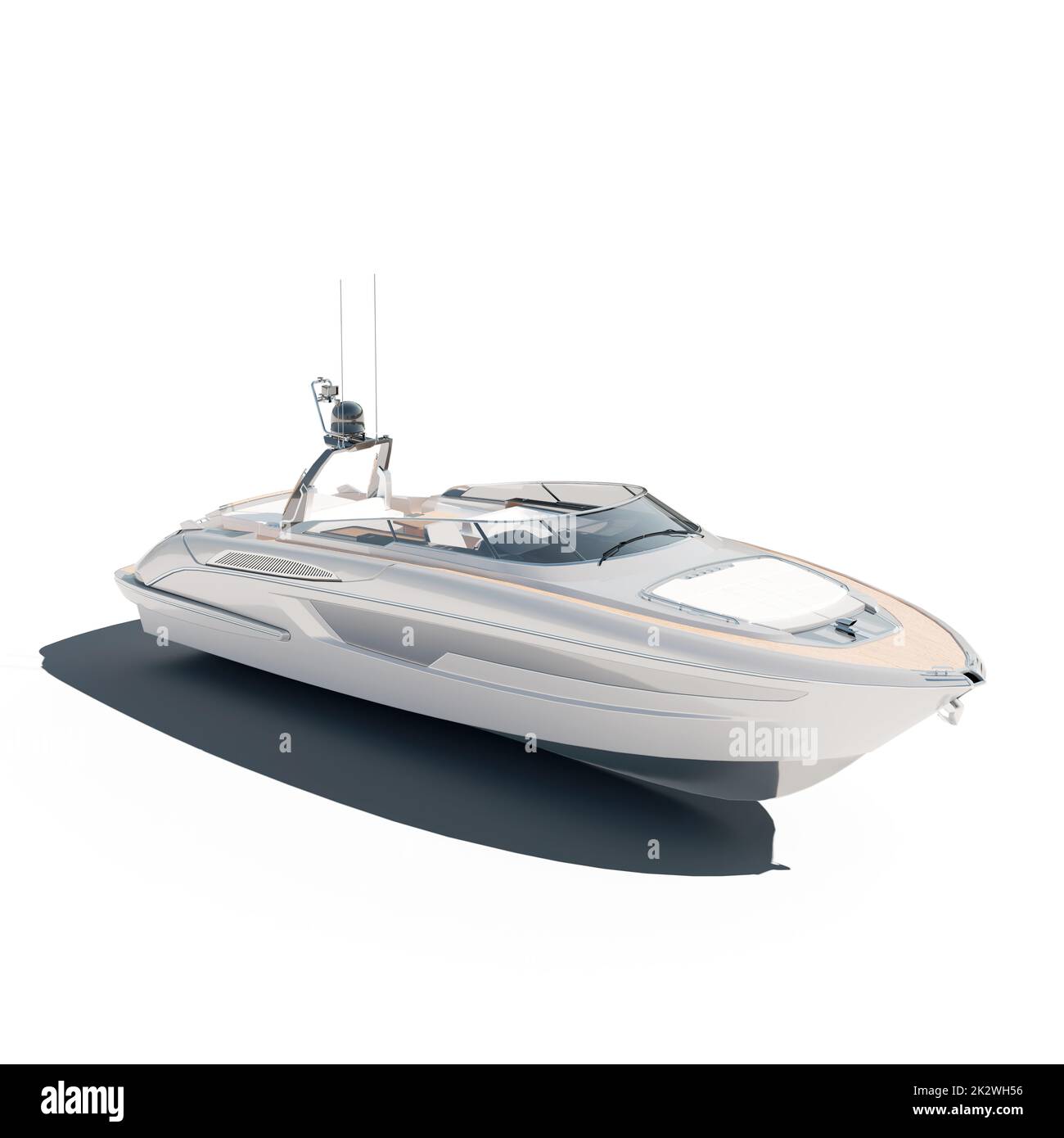 A digital render of a modern luxurious yacht on a white background ...