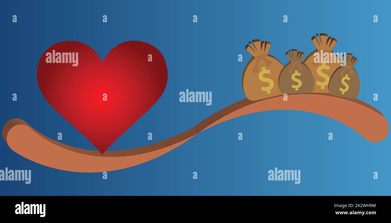 See saw scale or balance with heart and bags with dollar symbol Stock ...