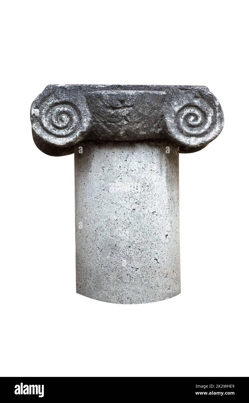 front view closeup of tall architectural antique stone pillar column ...