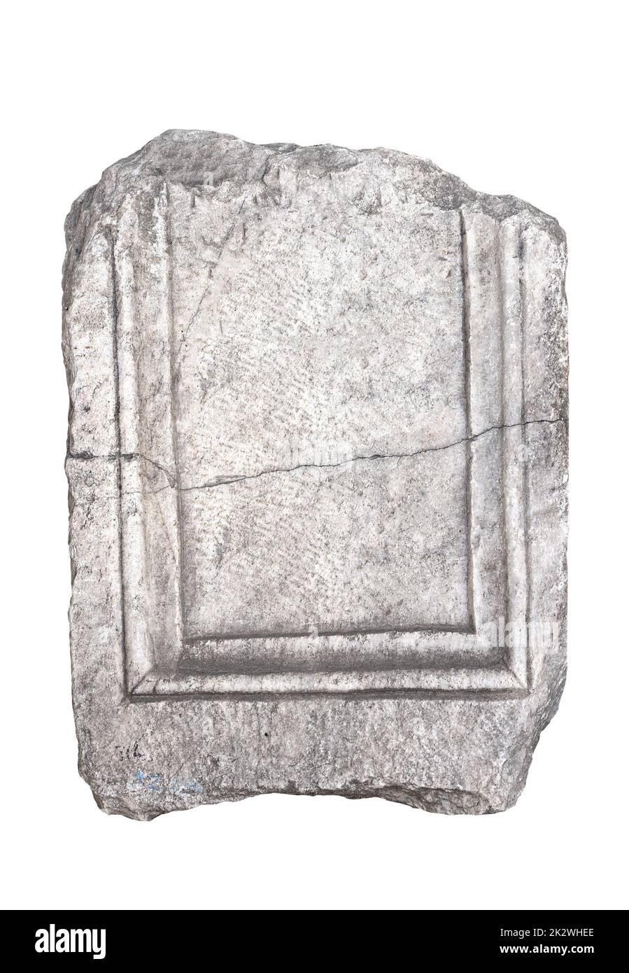 front view closeup of fragment of empty antique large square plaque of ...