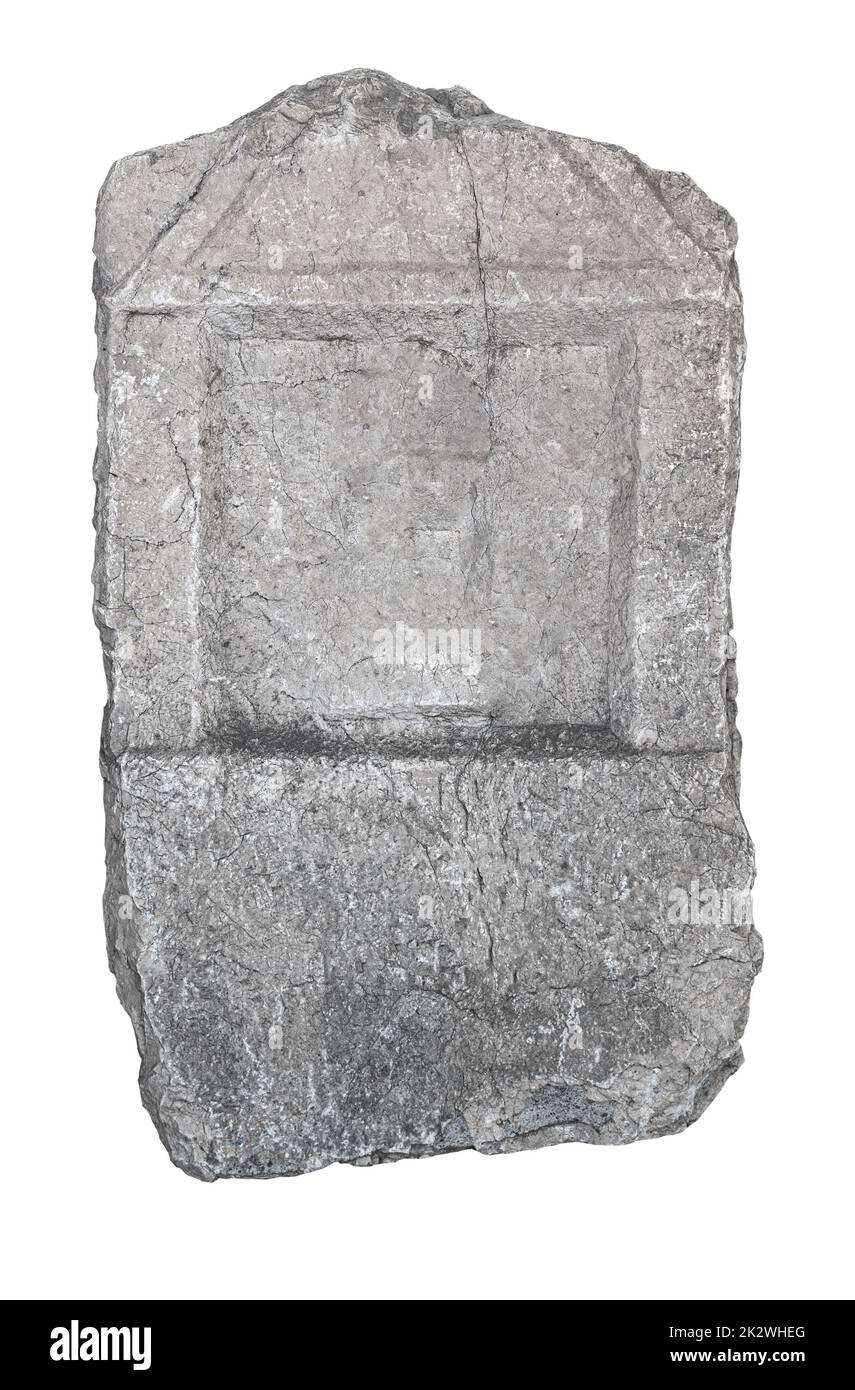 front view closeup of fragment of empty antique large square plaque of ...