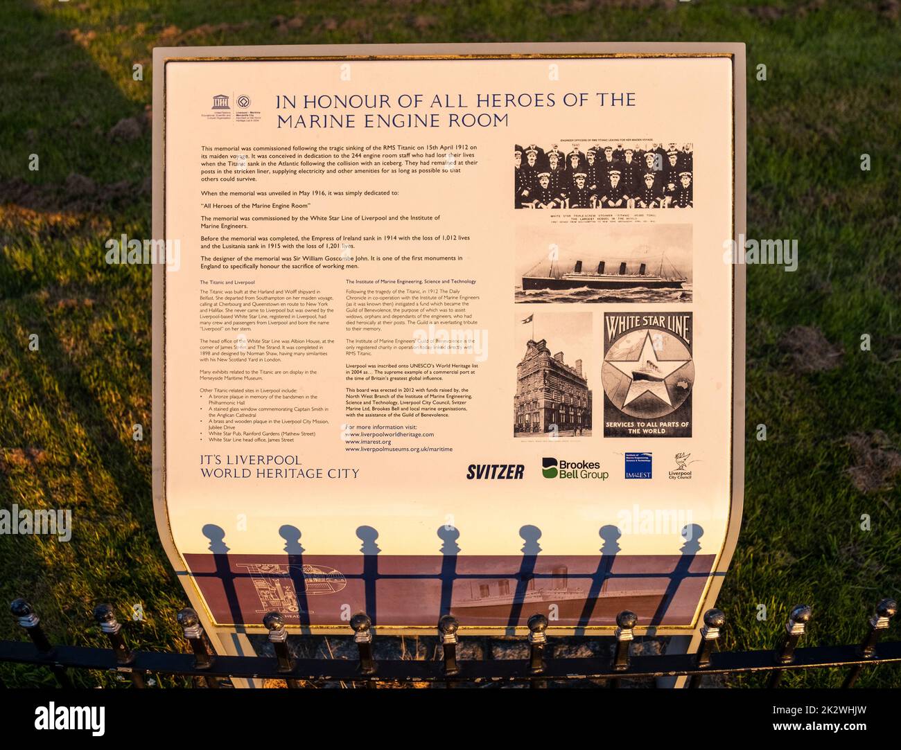 The information sign in front of Titanic Memorial Liverpool in England ...