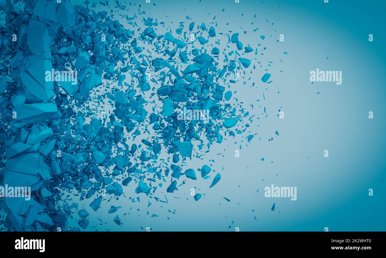 explosion of a blue wall with fragments Stock Photo - Alamy
