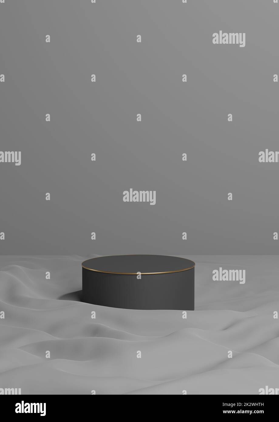 Dark graphite gray, black and white 3D rendering minimal product display one luxury cylinder ...
