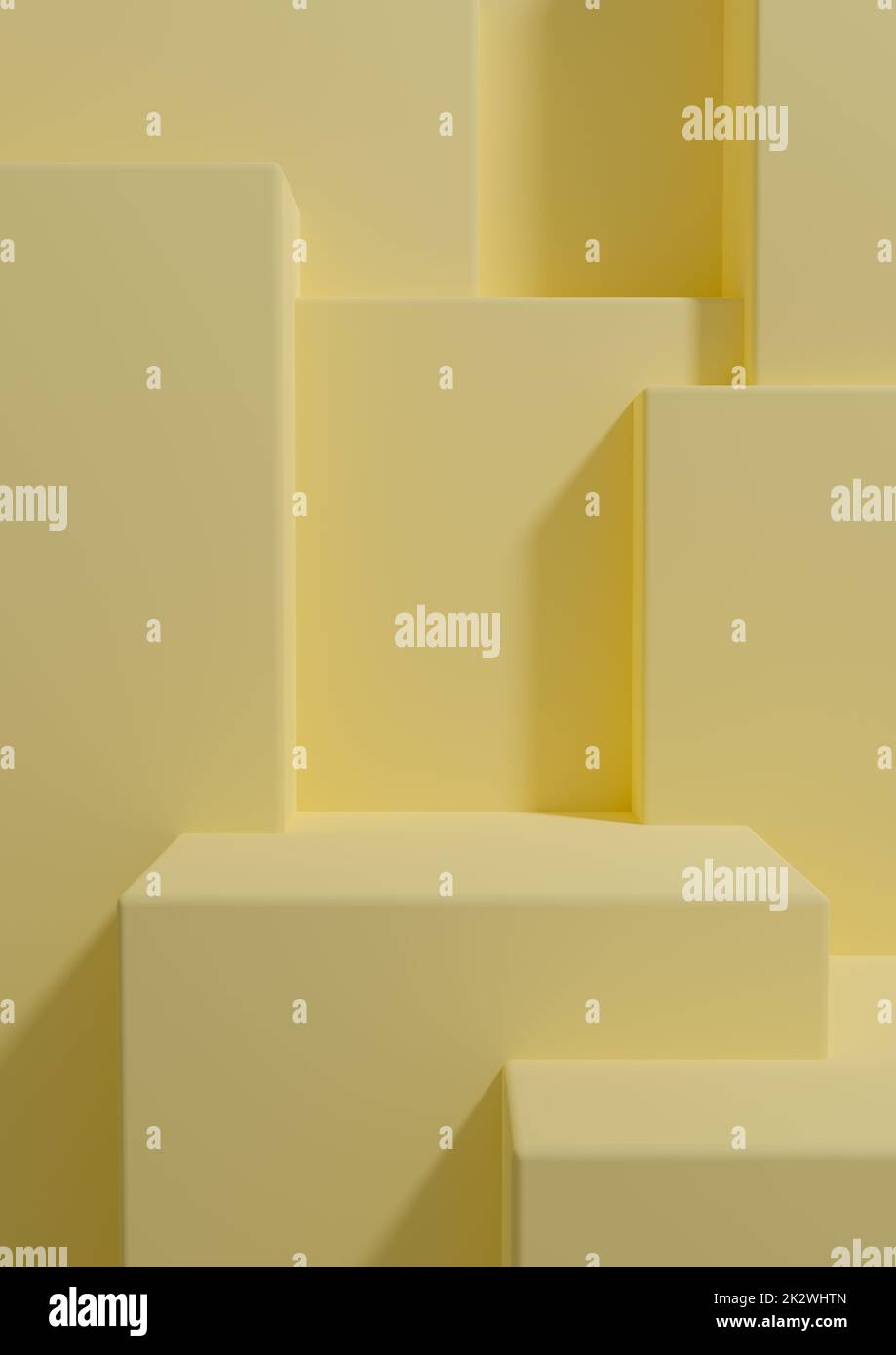 Warm, light, bright, pastel yellow 3D rendering product display ...