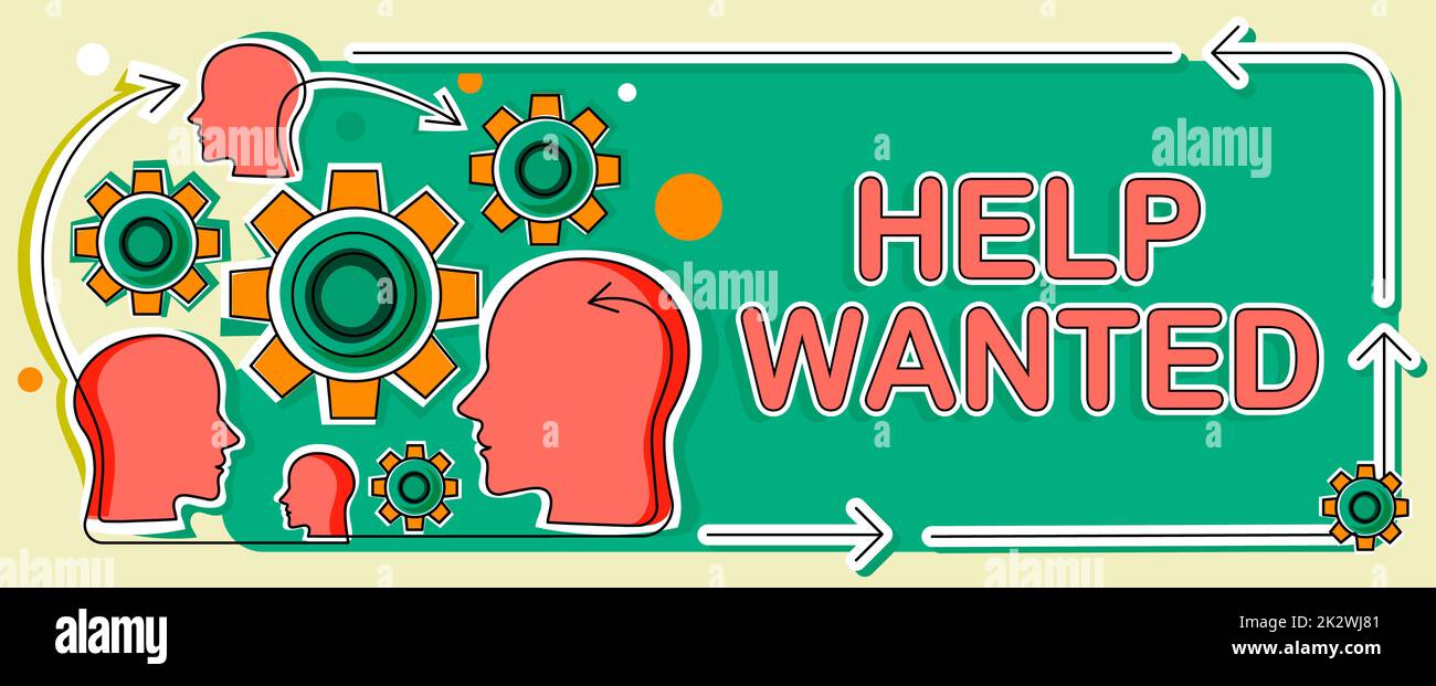 Writing displaying text Help Wanted. Word for advertisement placed in ...