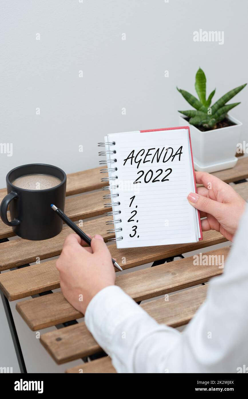 Inspiration showing sign Agenda 2022. Business showcase list of ...