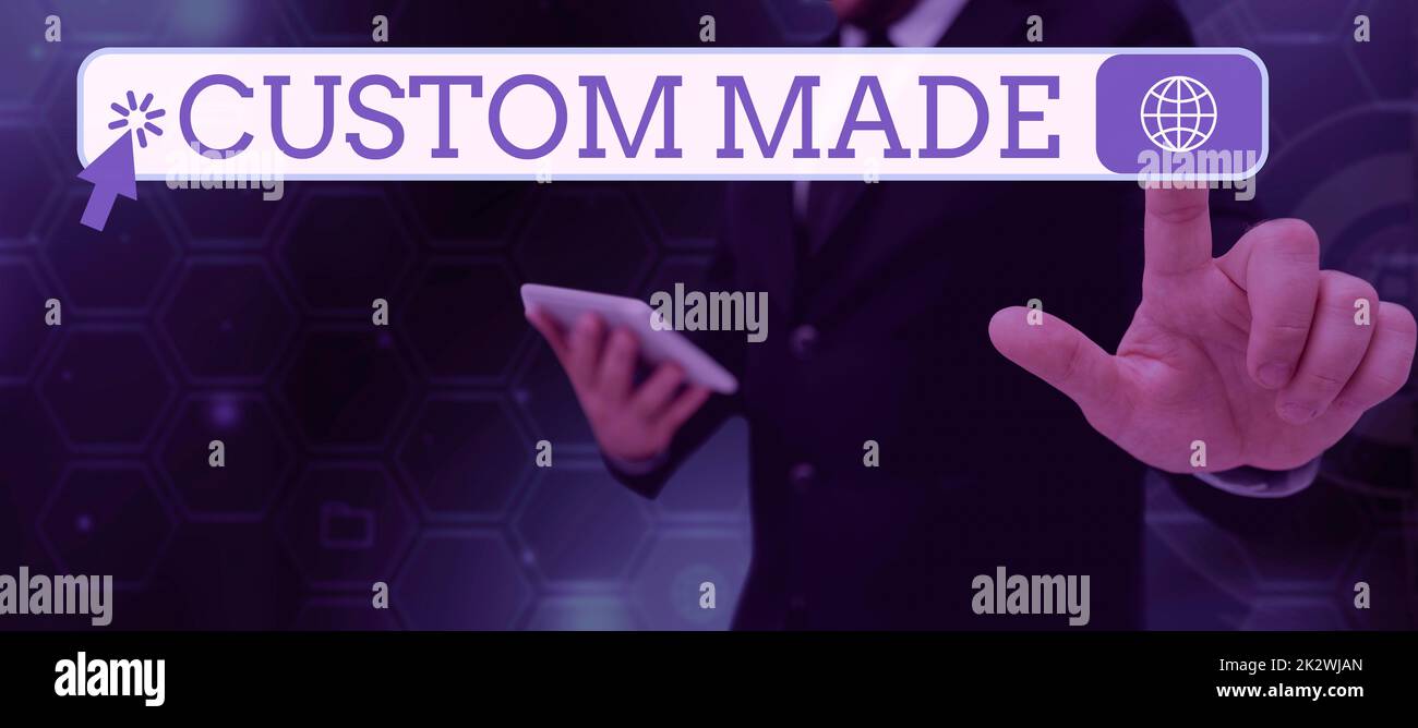 Text caption presenting Custom Made. Business concept something is done ...