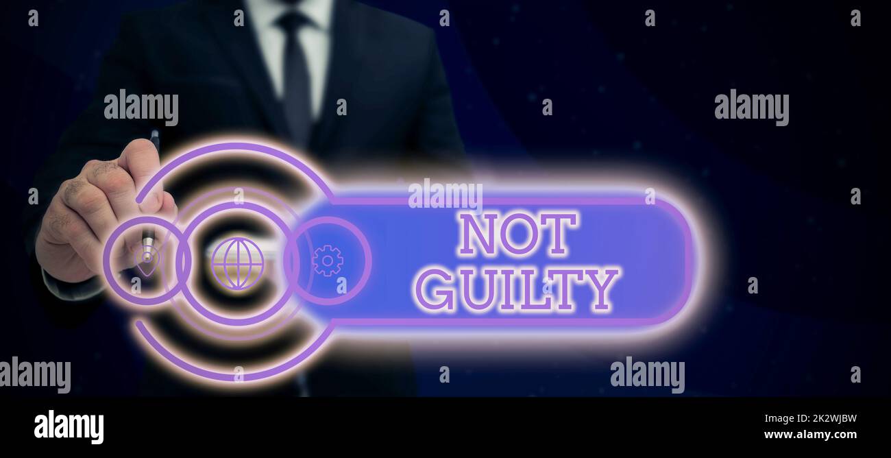 Text caption presenting Not Guilty. Word Written on someone is innocent ...