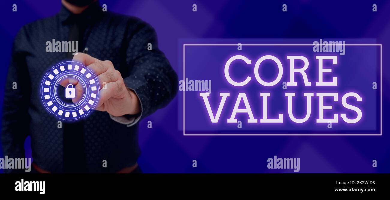 Text sign showing Core Values. Word for belief person or organization ...