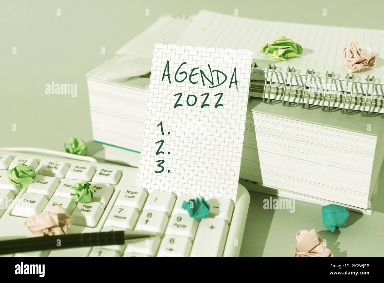 Sign displaying Agenda 2022. Business overview list of activities in ...