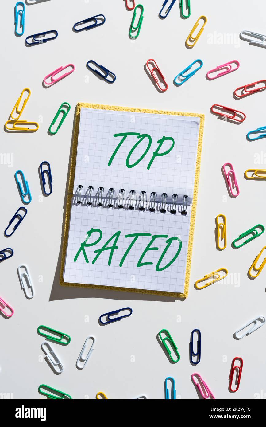 Text caption presenting Top Rated. Concept meaning The high amount of a ...