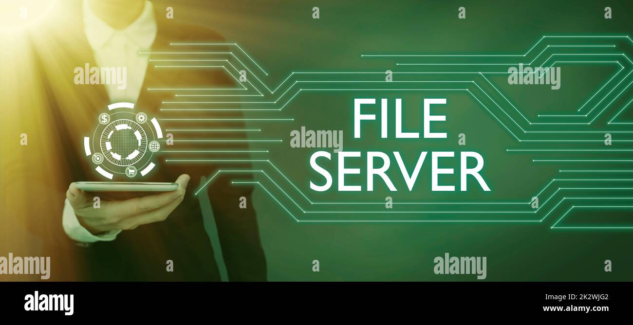 Conceptual display File Server. Business idea device which controls access to separately stored ...