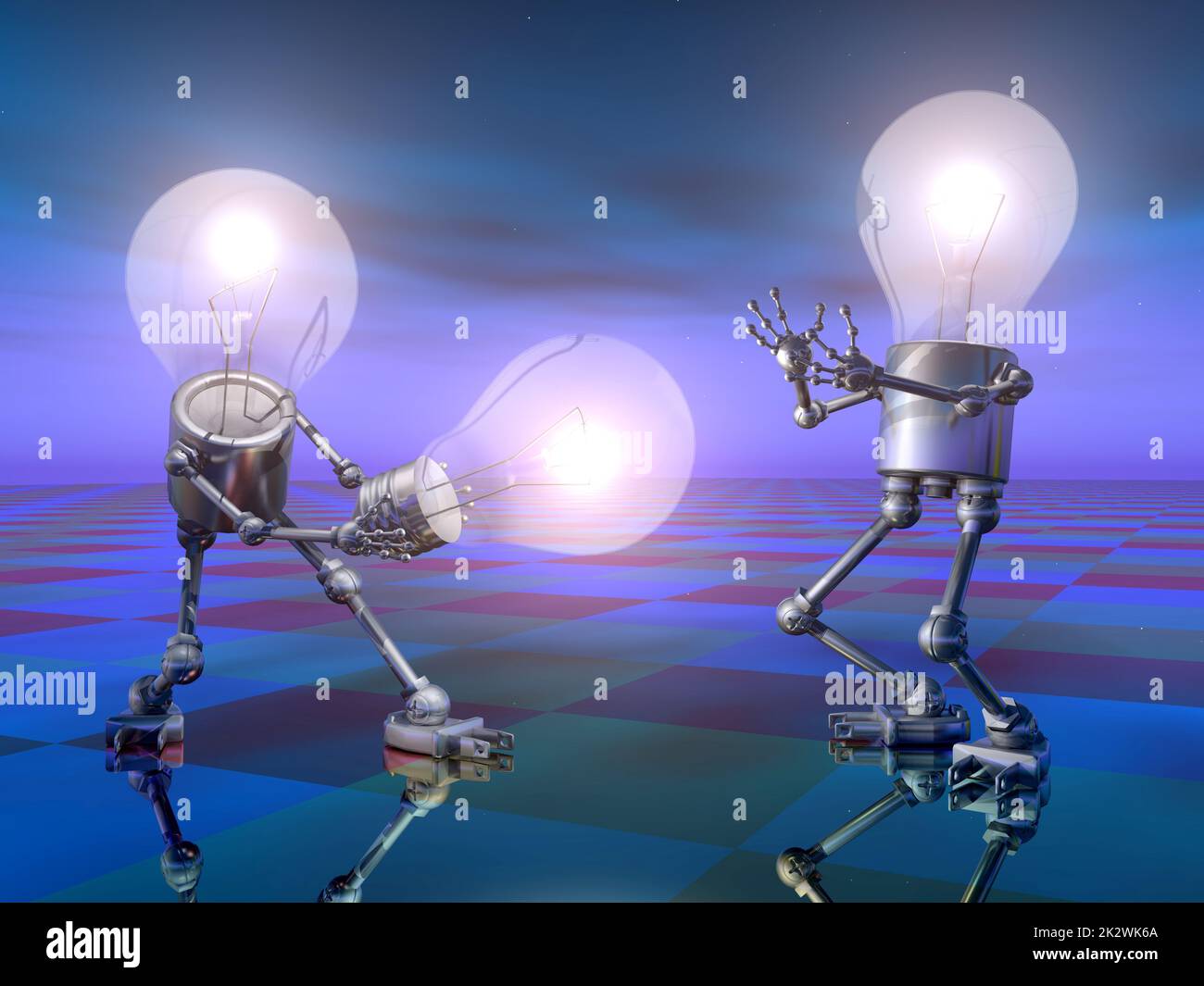Two light bulb figures with a light bulb at night Stock Photo - Alamy
