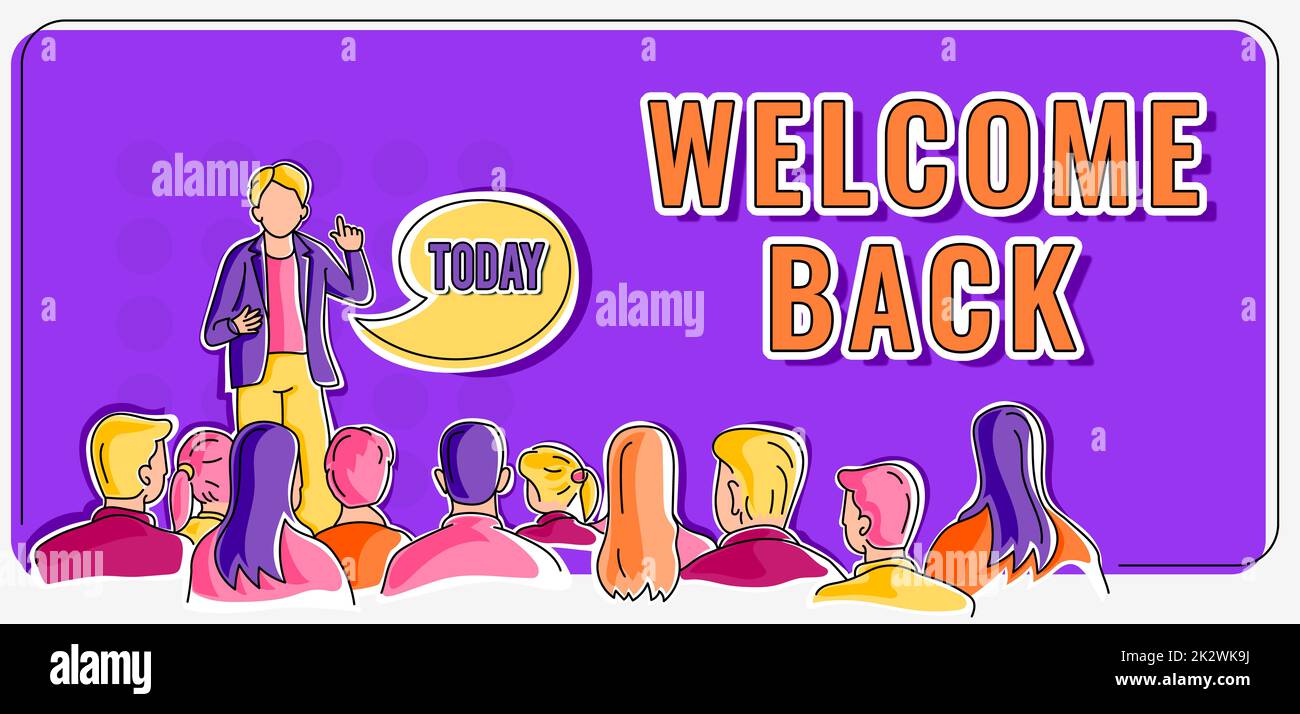 Text caption presenting Welcome Back. Business overview Warm Greetings ...