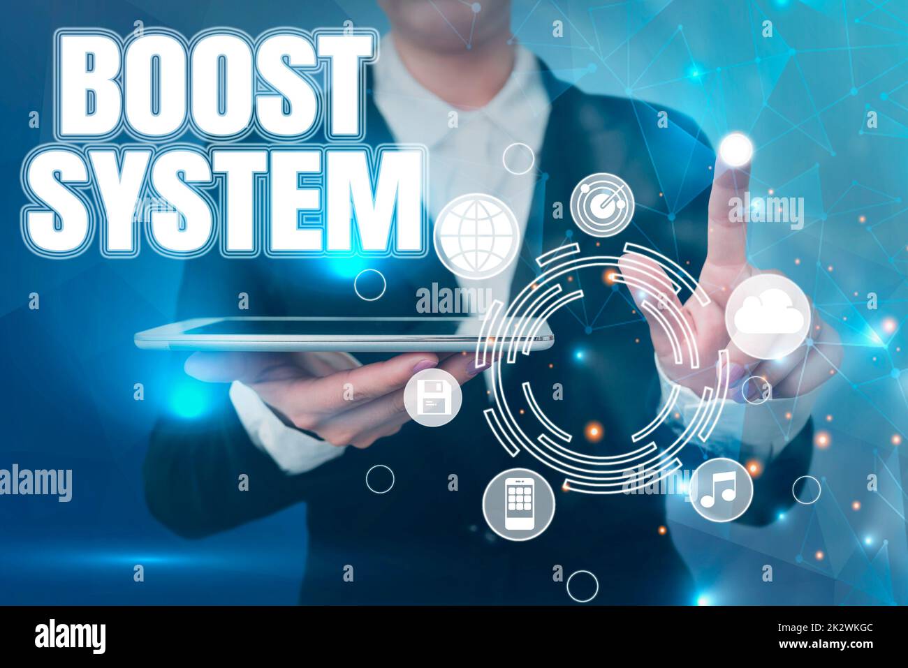 Text sign showing Boost System. Conceptual photo Rejuvenate Upgrade ...