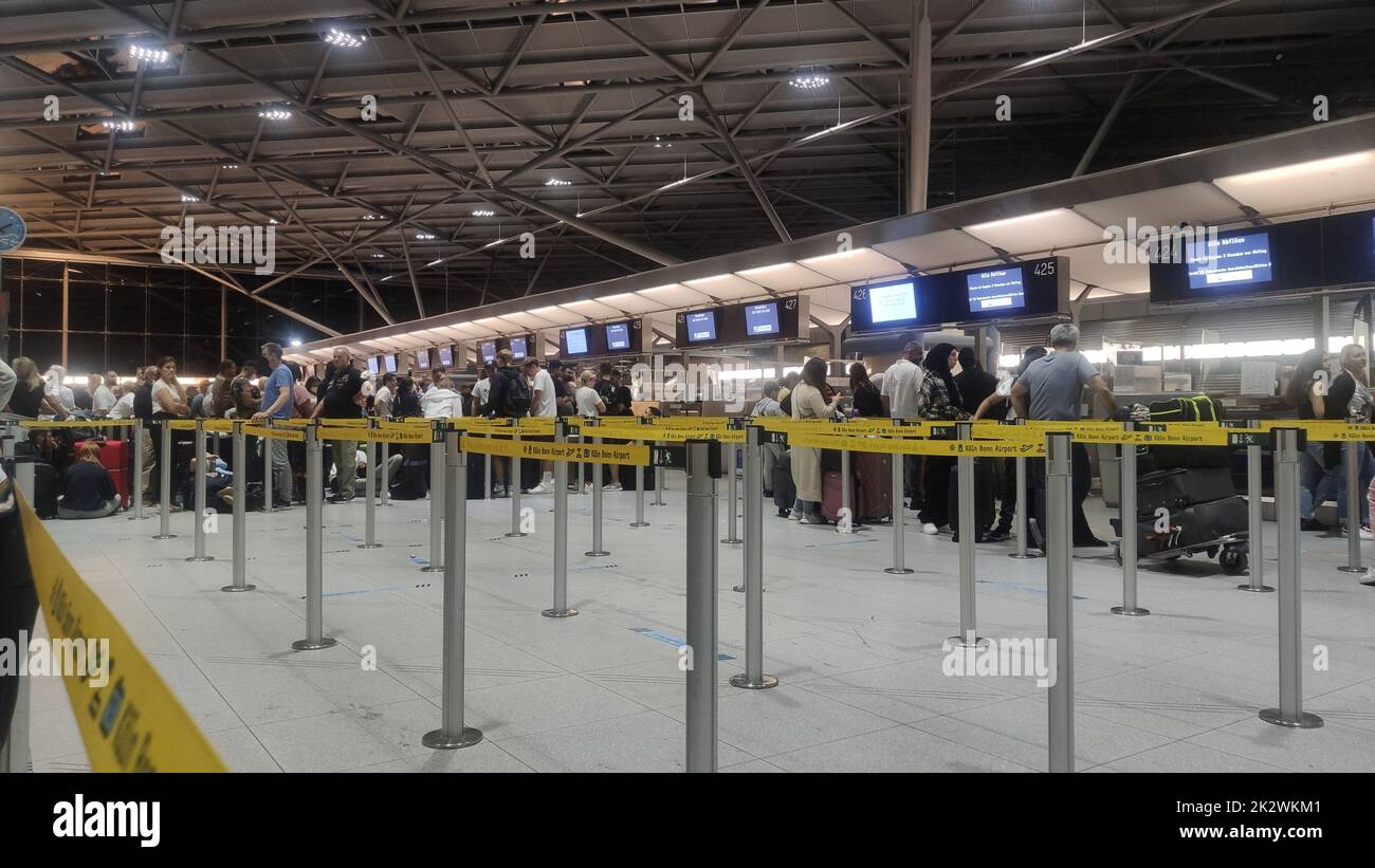 The airport check-in point fenced lines in the Cologne Bonn Airport ...