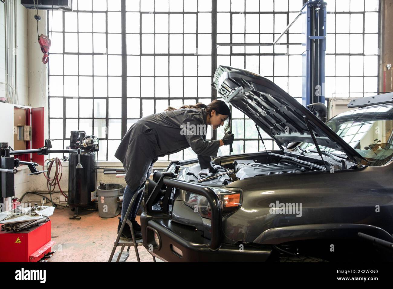 Woman repair worker with ladder hi-res stock photography and images - Alamy