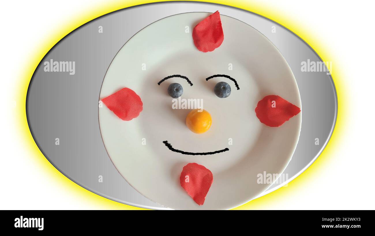 Funny decorated plate with fruit Stock Photo - Alamy