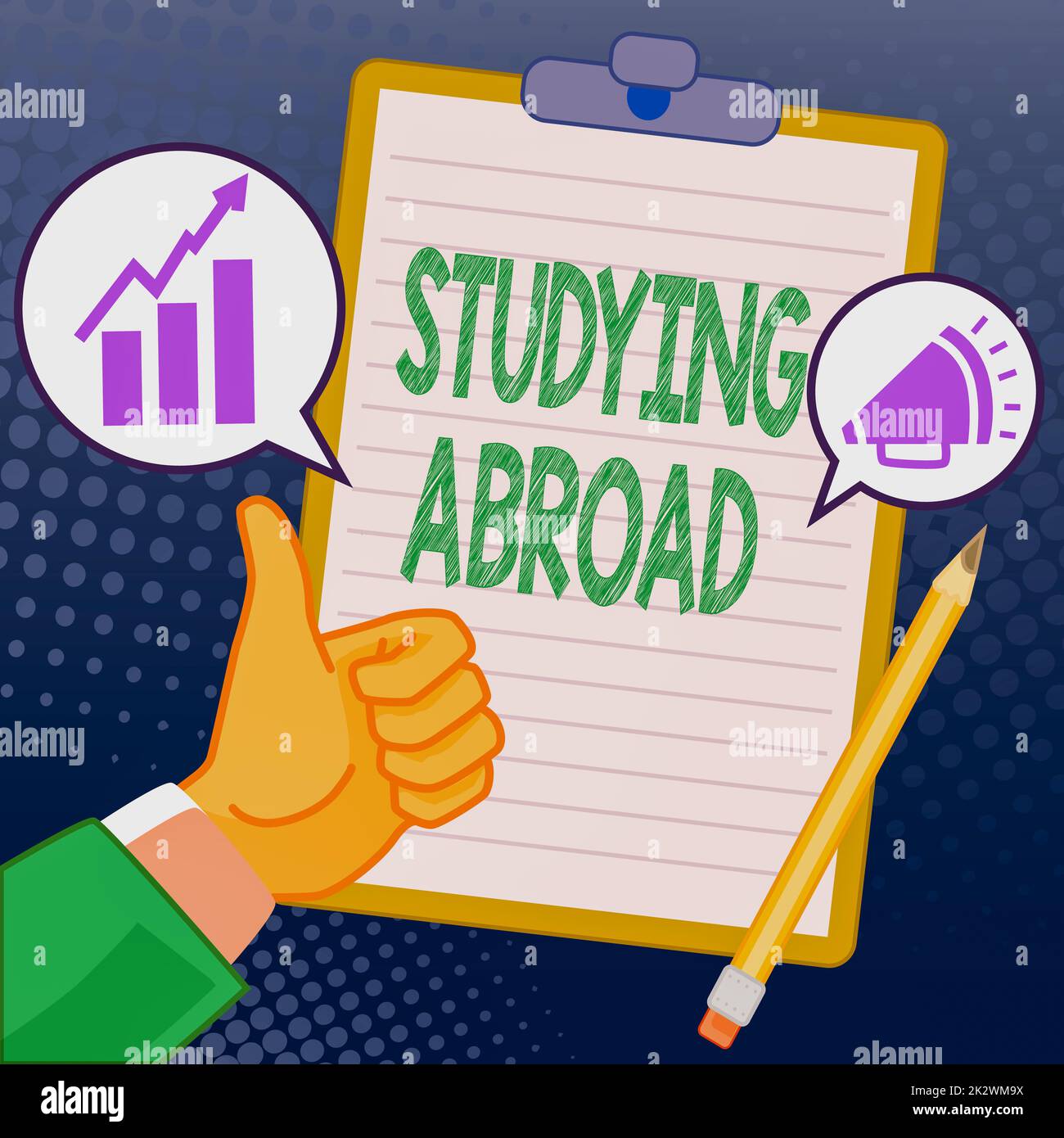 Text caption presenting Studying Abroad. Word for learn outside of home ...