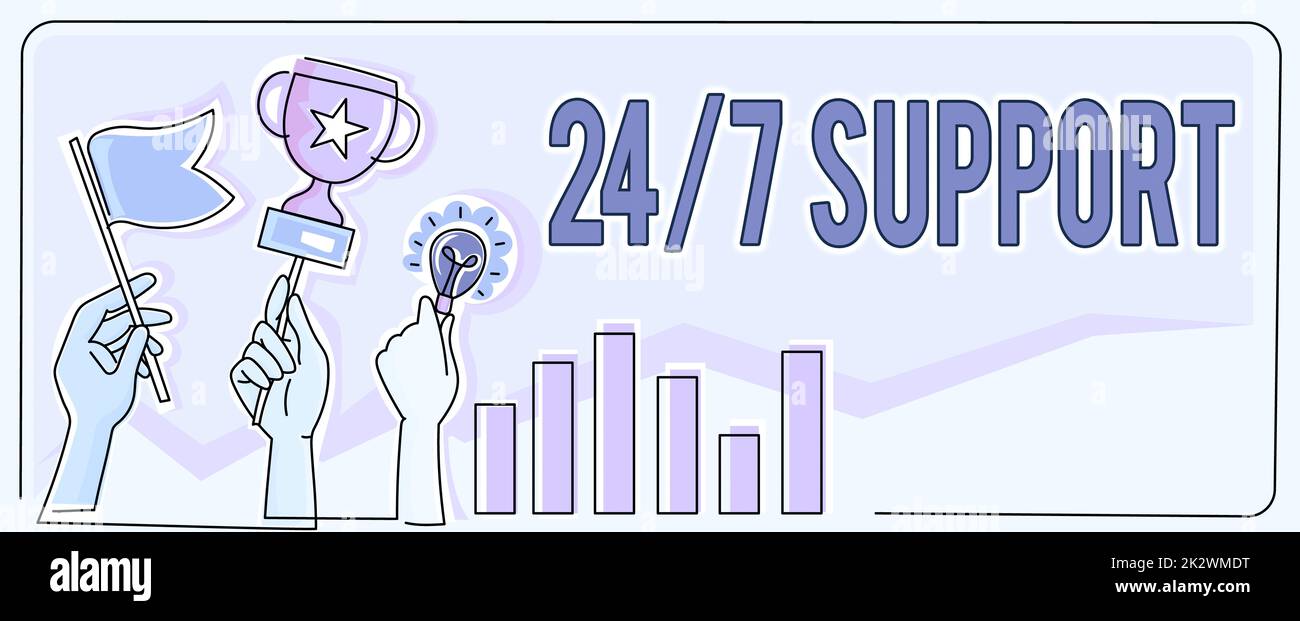 Writing displaying text 24 Or 7 Support. Conceptual photo Giving ...
