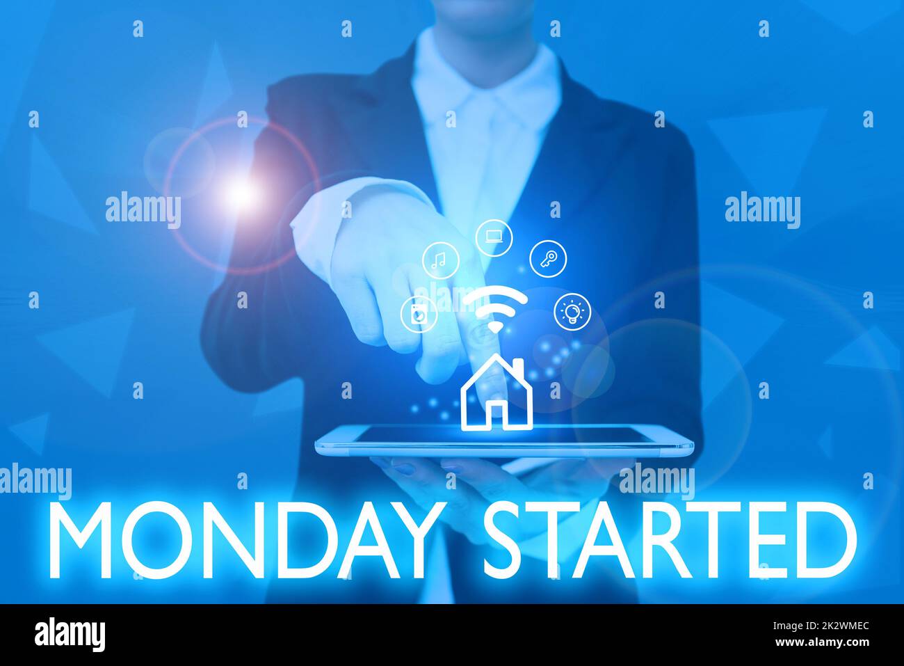 Text caption presenting Monday Started. Conceptual photo getting ready ...