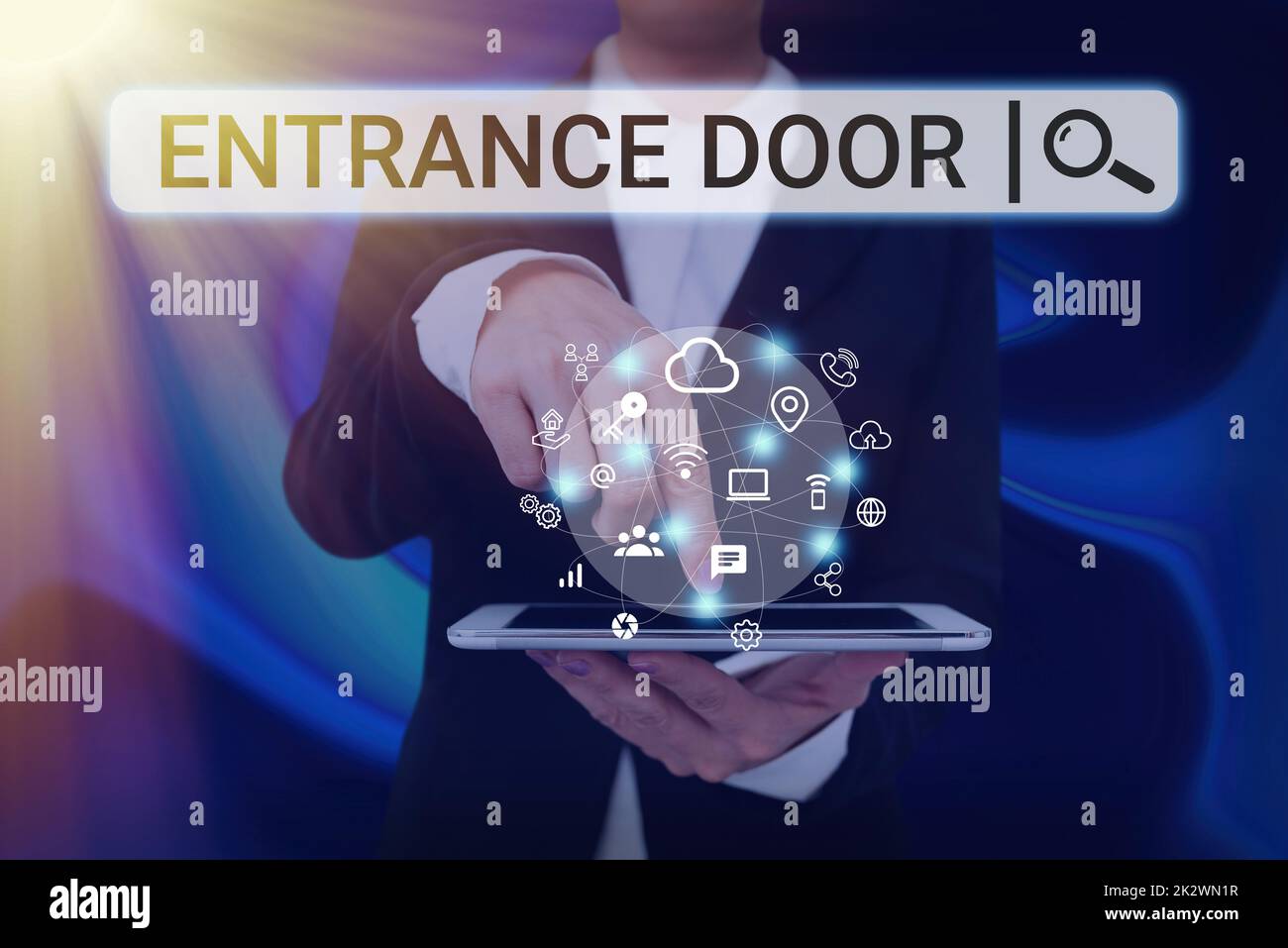 Text caption presenting Entrance Door. Word Written on Way in Doorway ...