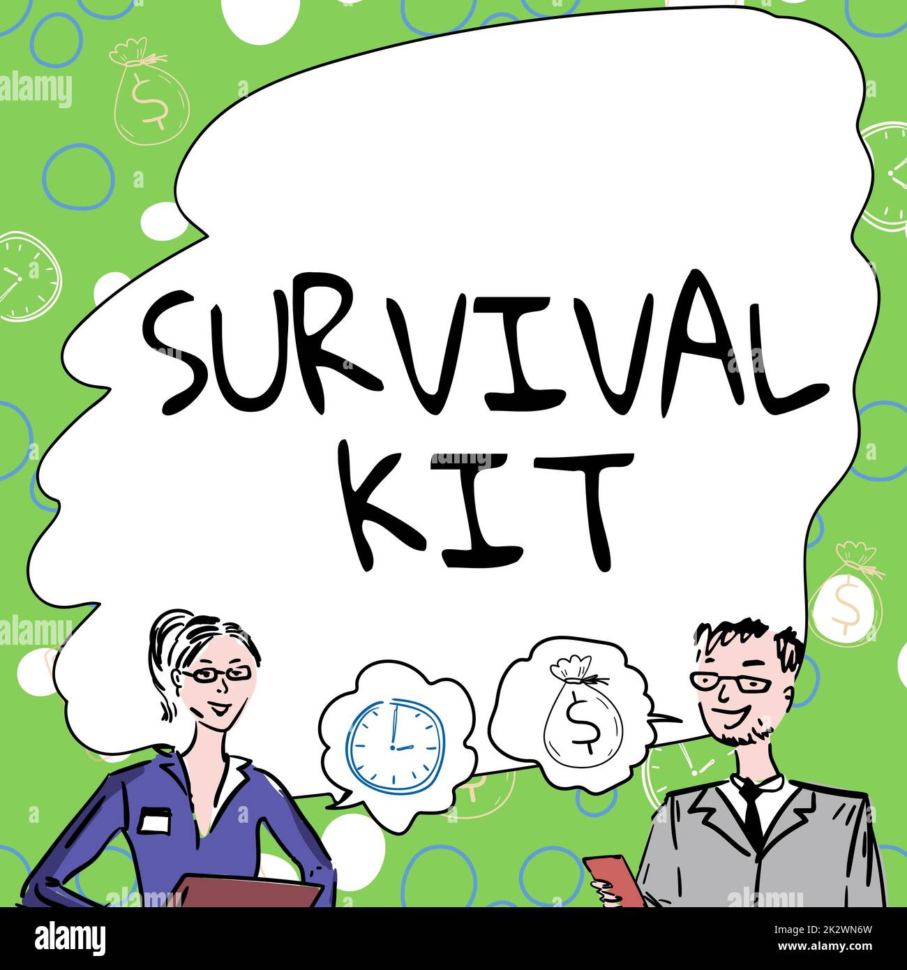 Text caption presenting Survival Kit. Business overview Emergency ...