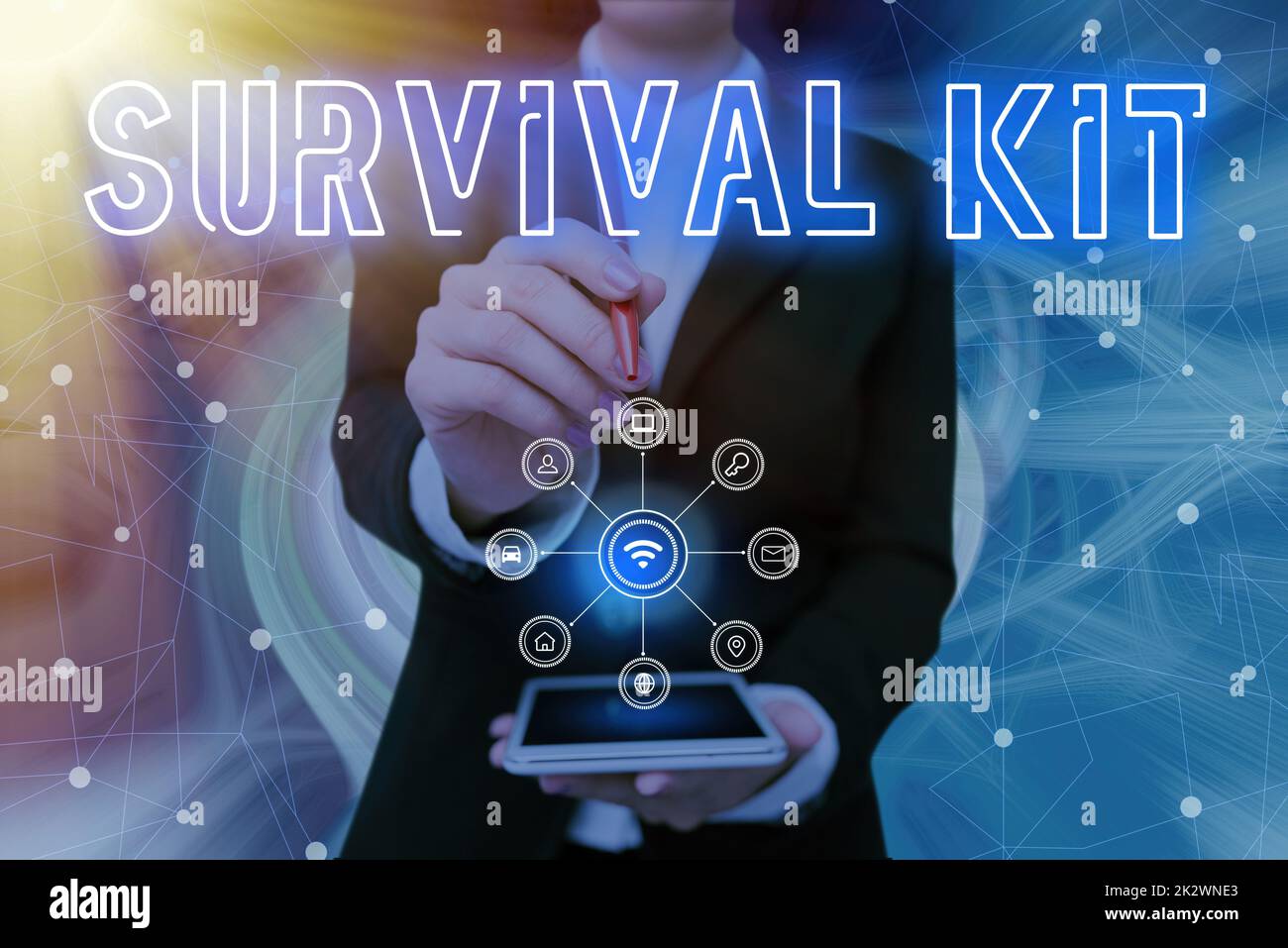 Text caption presenting Survival Kit. Business showcase Emergency ...