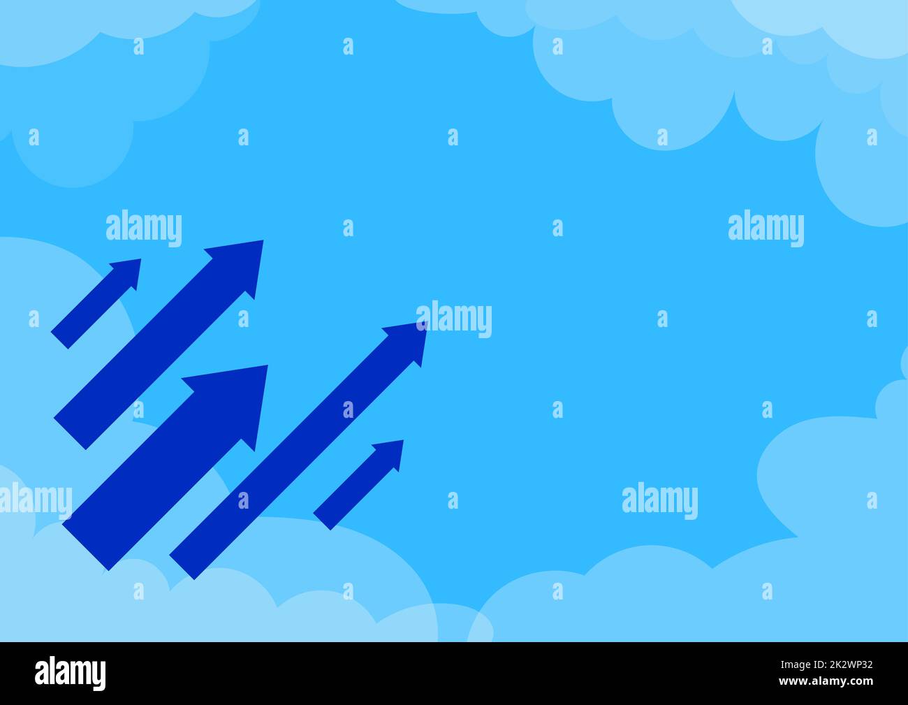 Arrows moving quickly towards sky surrounded with clouds representing ...