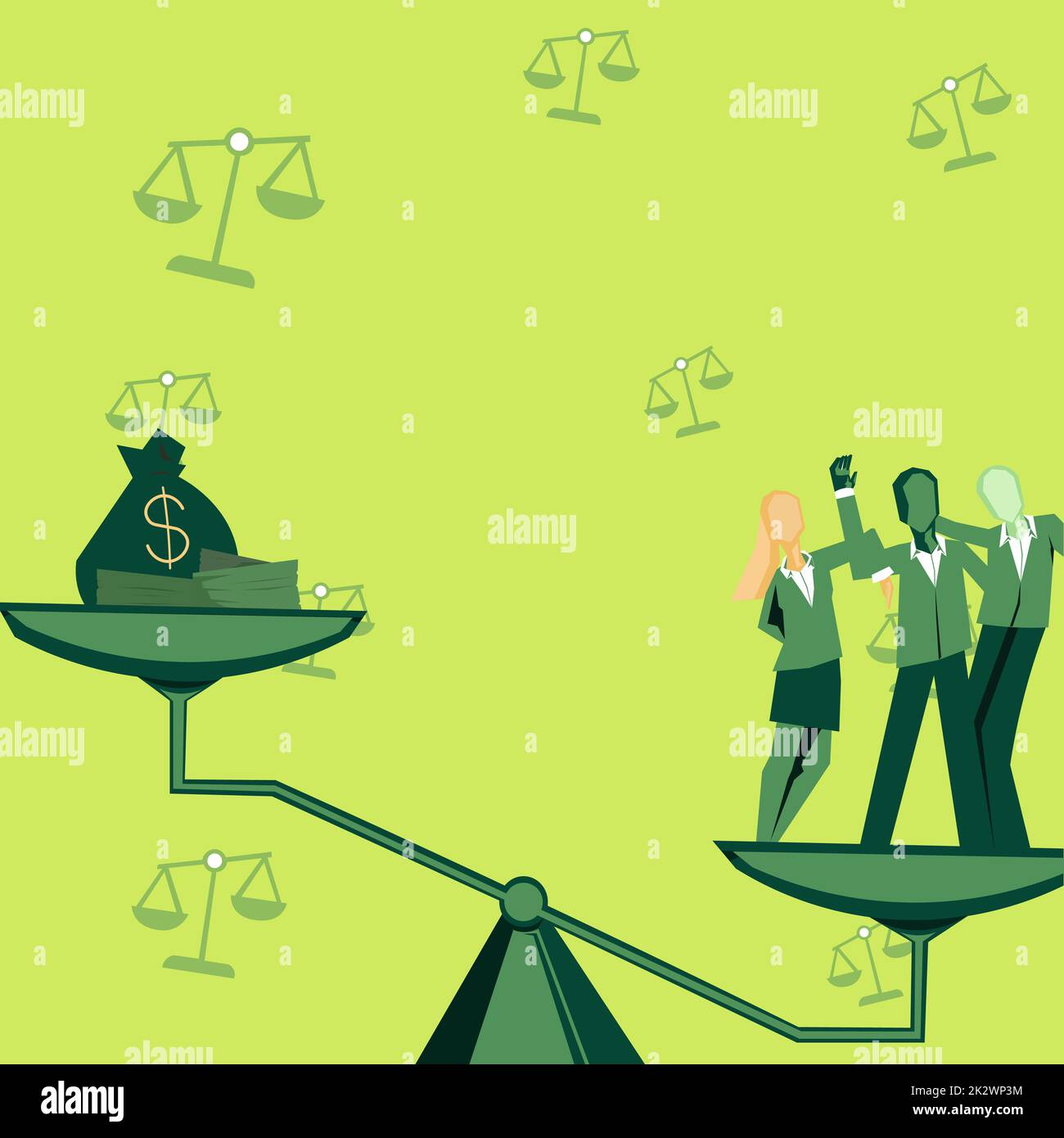 Weight scale presenting workers value over money. Colleagues achieving ...