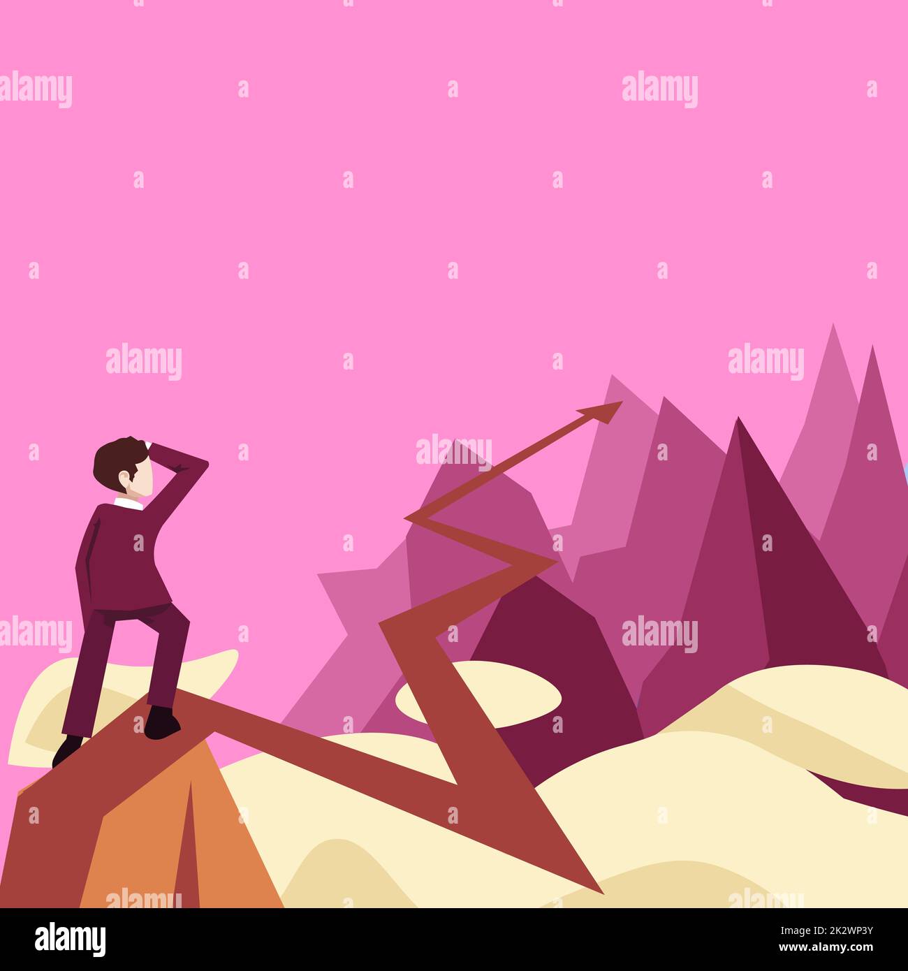 Businessman watching horizon arrow pointing distance symbolizing future ...