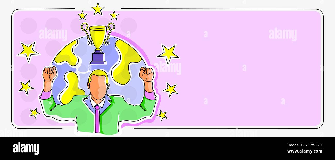 Businessman in suit surrounded with stars globe background cheering ...