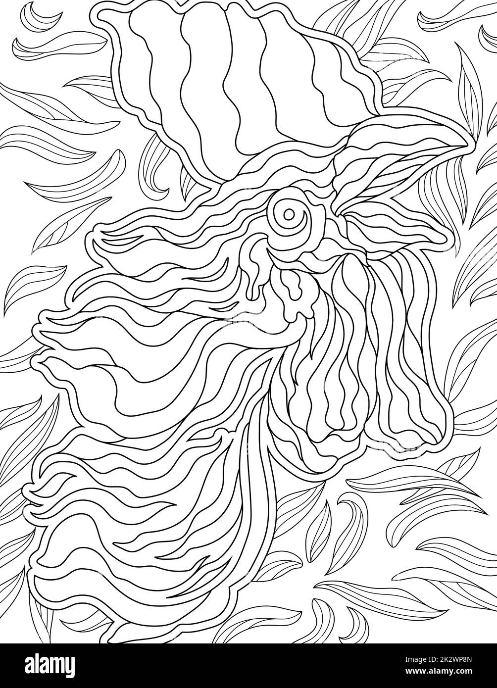 Abstract vector line drawing rooster beak open. Digital lineart image ...