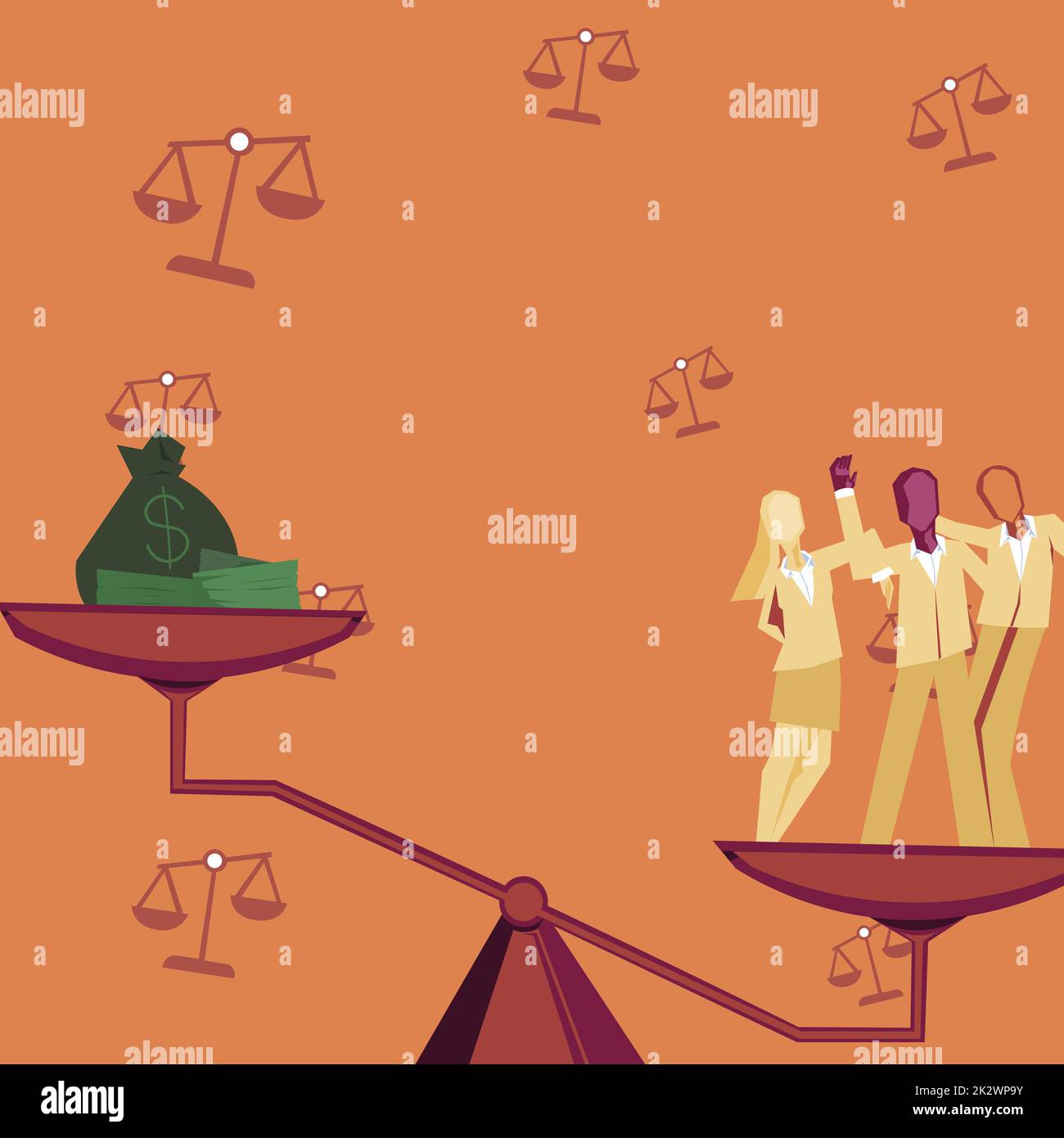 Weight scale presenting workers value over money. Colleagues achieving ...