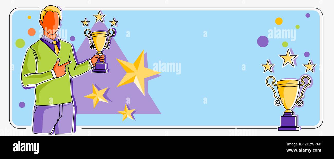 Businessman in suit pointing finger holding trophy cheering reaching ...