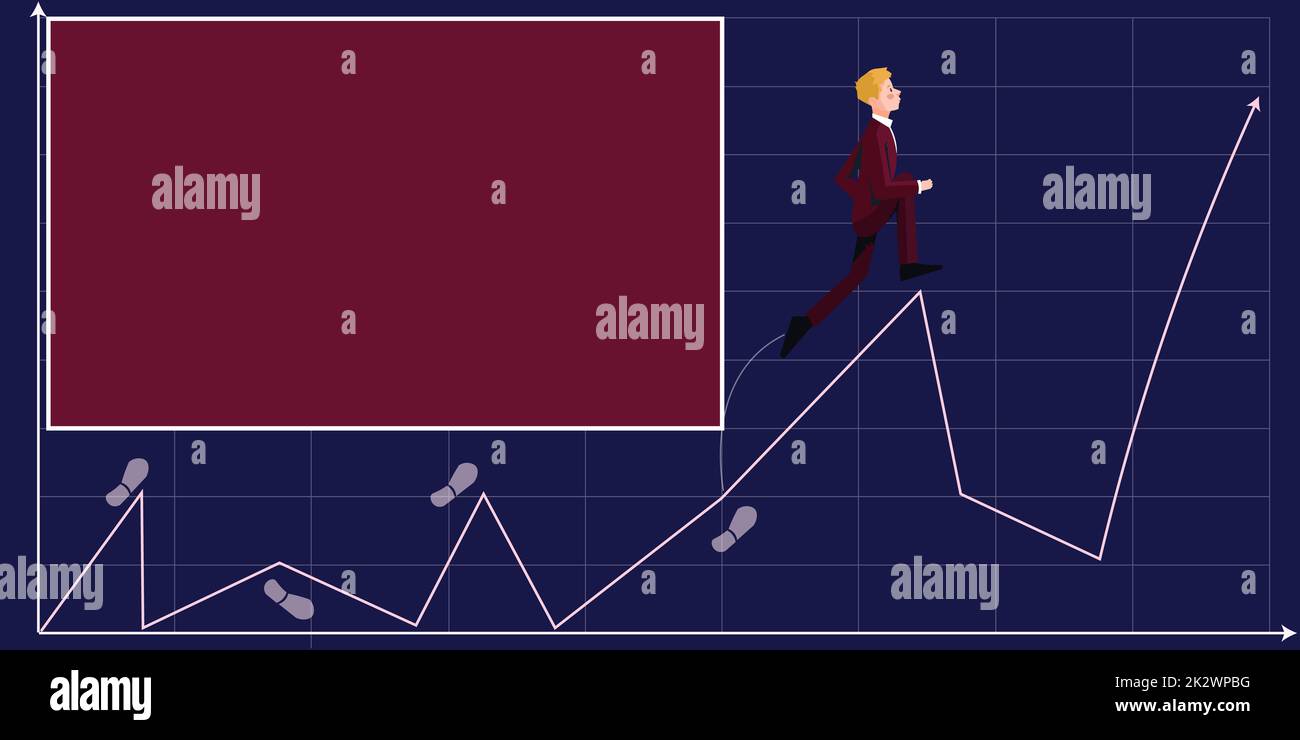 Businessman in suit climbing upwards growth chart representing project ...