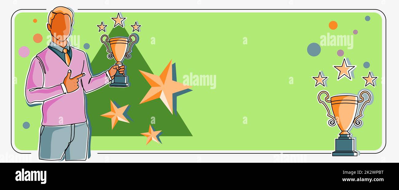 Businessman in suit pointing finger holding trophy cheering reaching ...