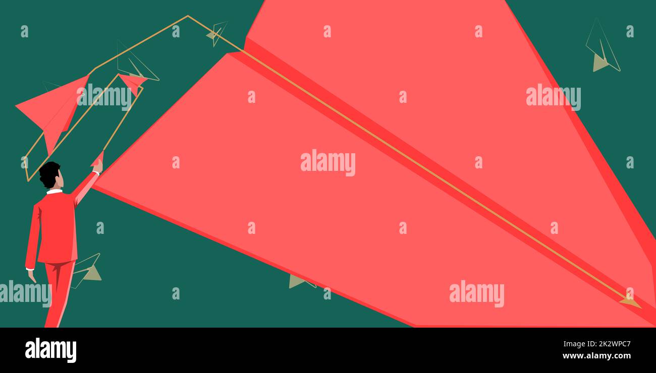 Man in suit sending paper airplane flying symbolizing creative thinking ...