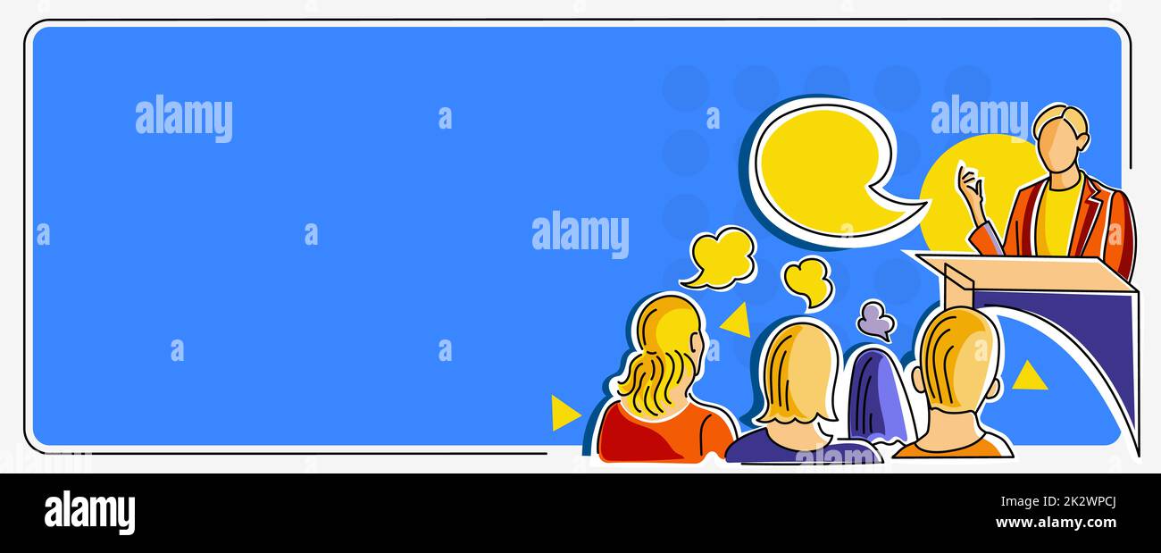 Person holding speech presentation in front public displaying newest ...