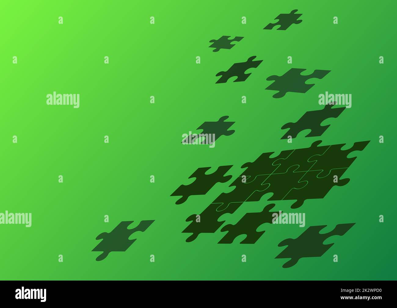 Jigsaw puzzle pieces hovering above blank space merging together ...