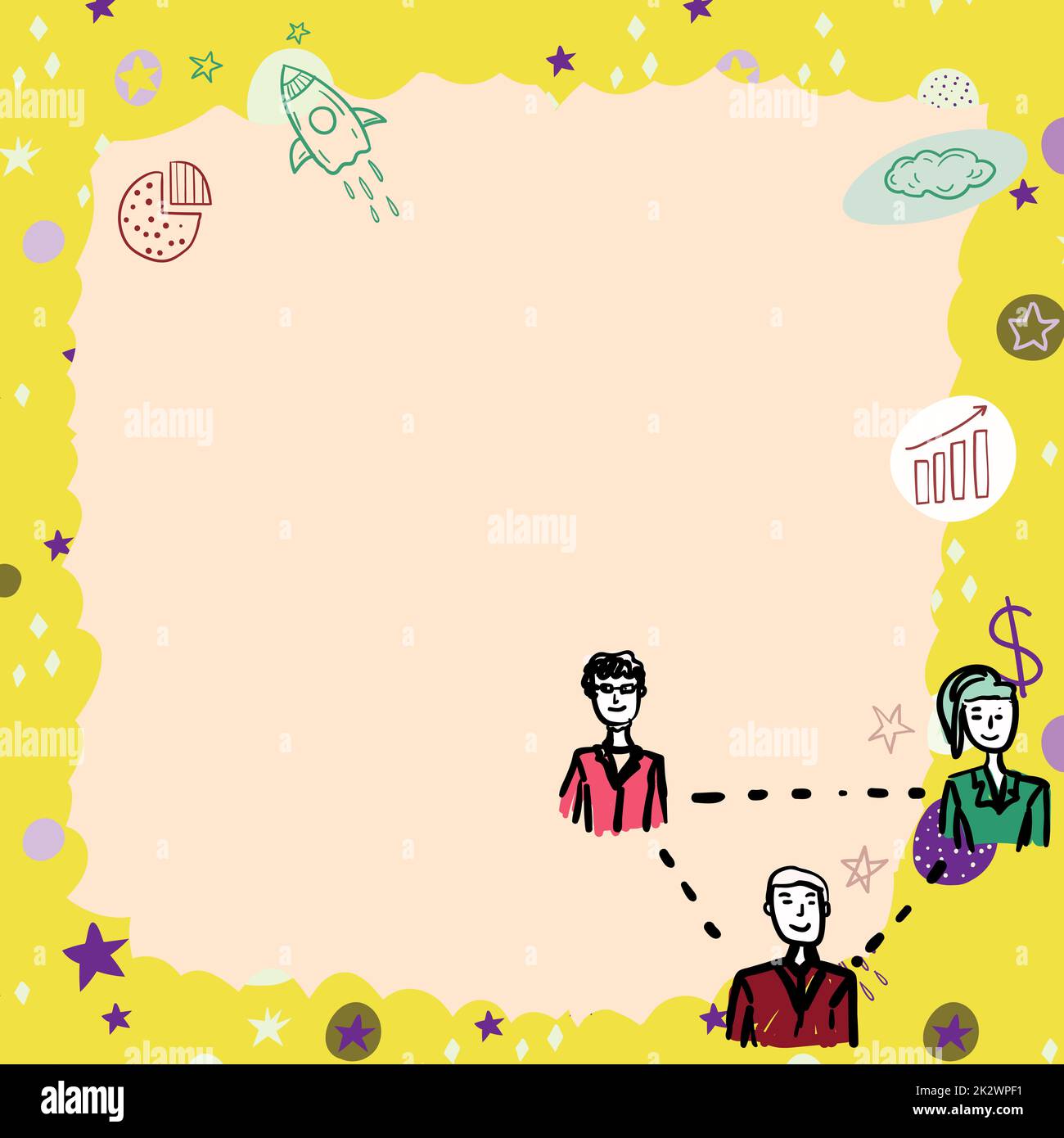 Blank frame decorated with colorful stars and business financial ...