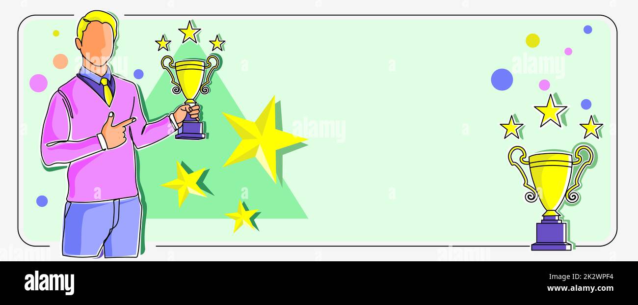 Businessman in suit pointing finger holding trophy cheering reaching ...