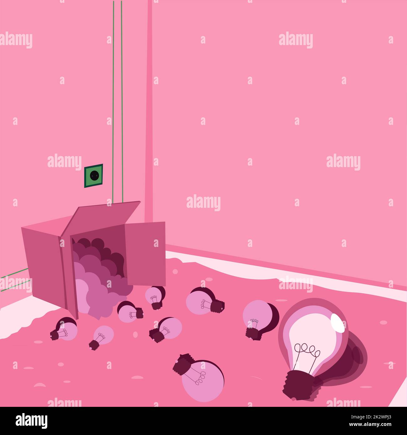 Glowing light bulbs scattered floor represent out of box ideas. Many ...