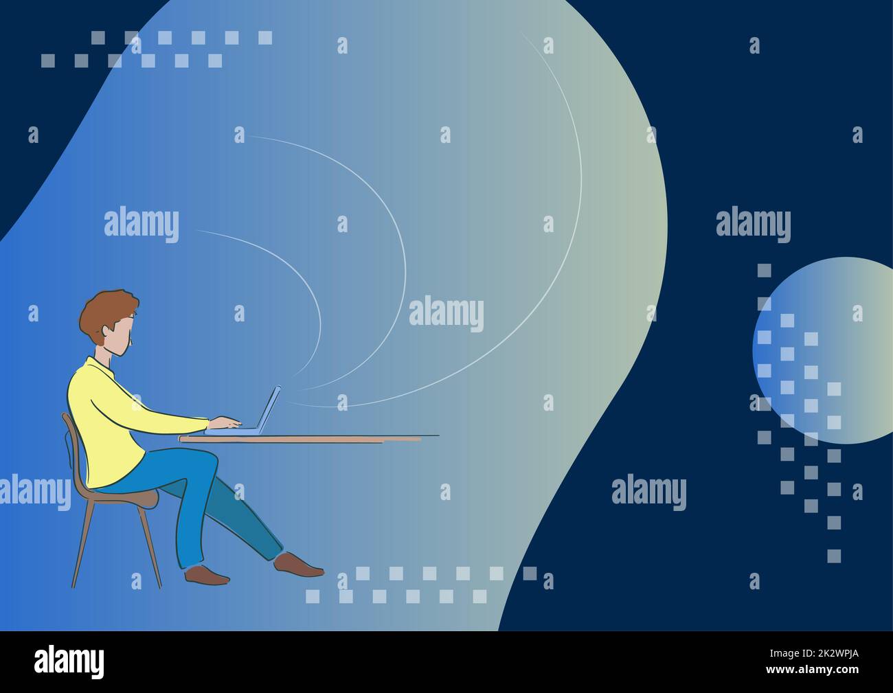 Person sitting desk using computer working towards reaching goals ...