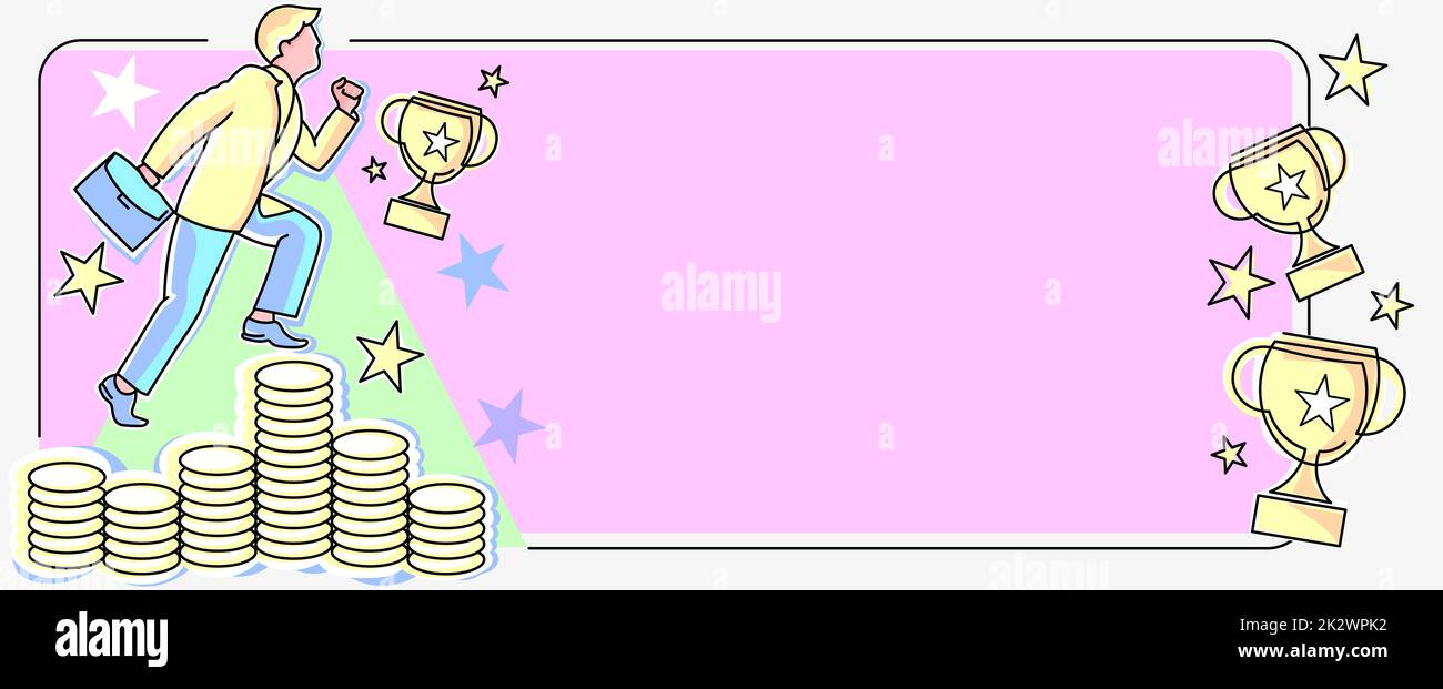 Businessman in suit climbing upwards money pile representing project ...